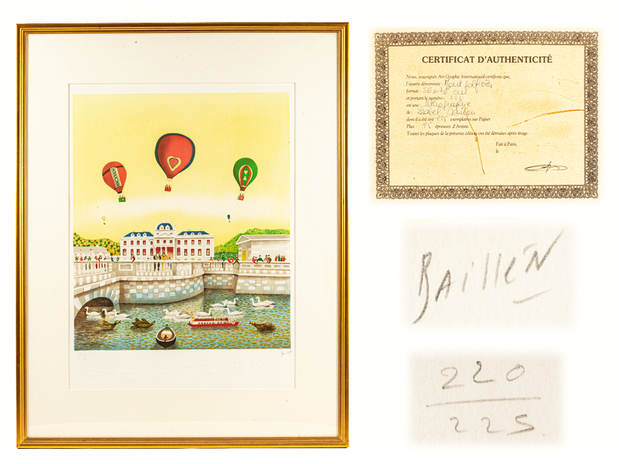 イザベル バイレン 作 Isabel Baillen リトグラフ 版画 風景 気球 220/225 フランスの女流画(石版画、リトグラフ ...