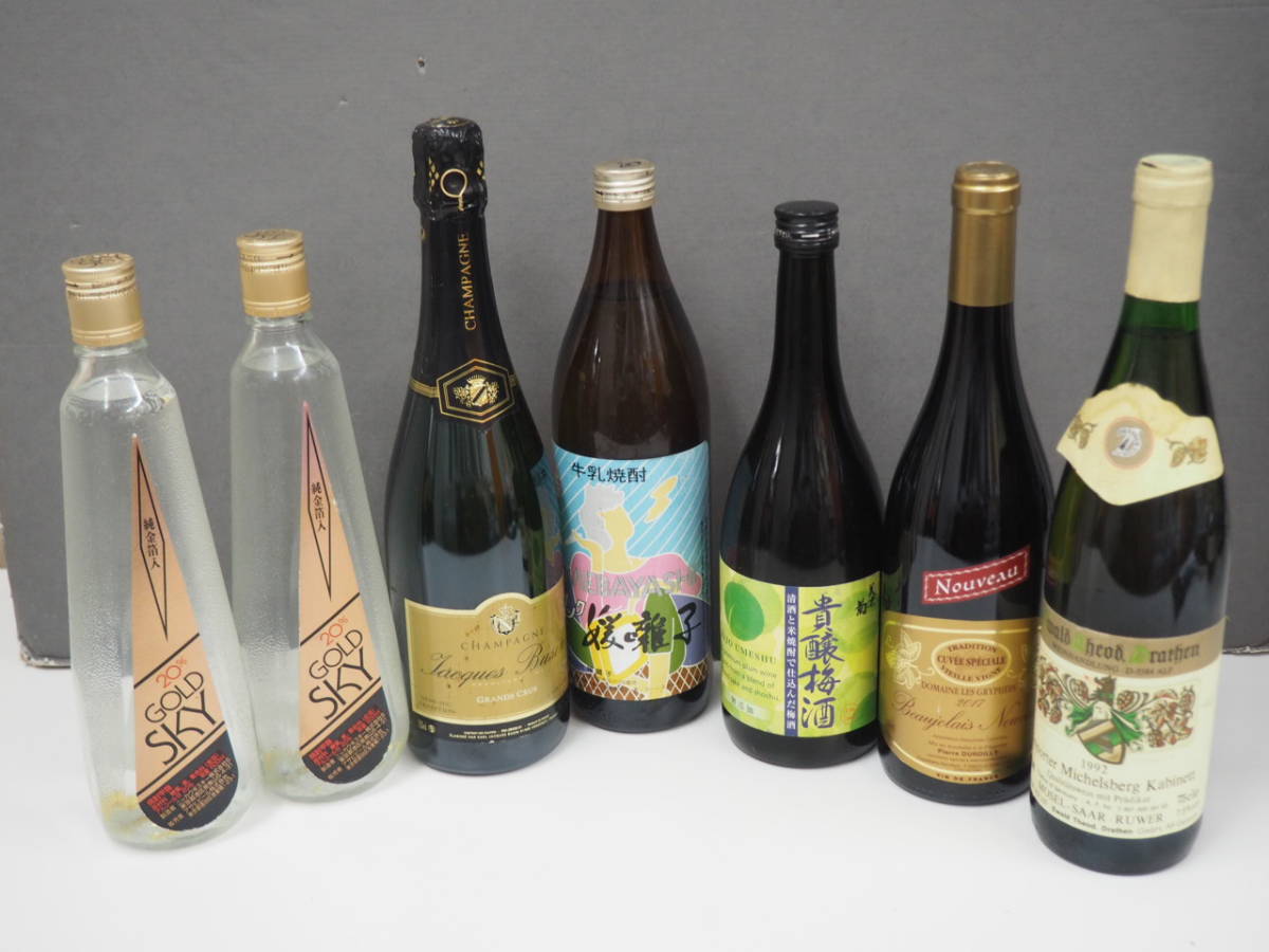 お酒 7本 まとめ GOLD SKY 純金箔入り 焼酎 ゴールドスカイ 牛乳焼酎 媛囃子 シャンパン Jacques Busin GRANDS ...