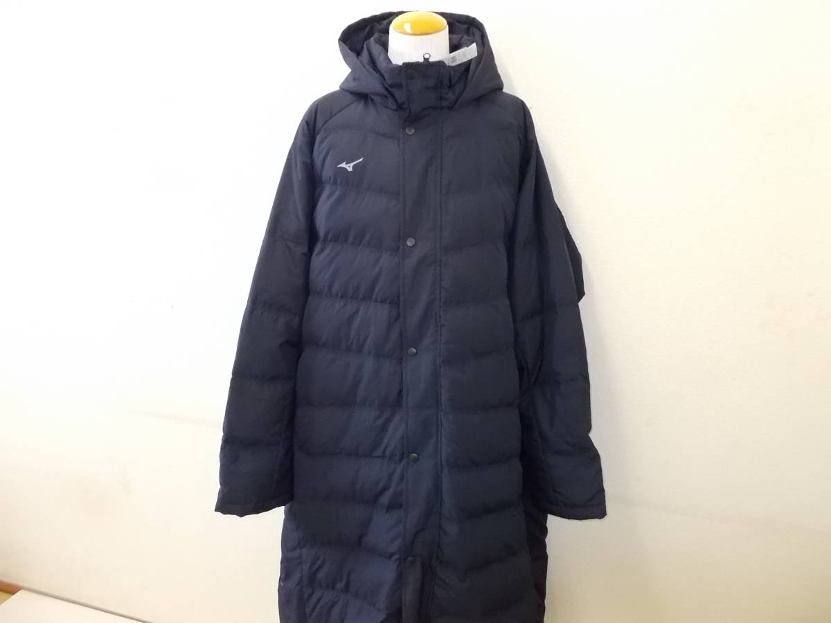 j271 MIZUNOダブルクロージャーフーデッド超ロングダウンコート ミズノ ロングダウンコート 定価2.5万+税 4Lサイズ ネイビー ...