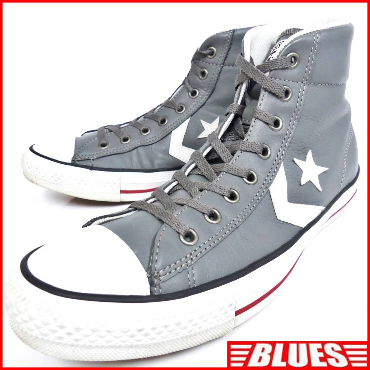 CONVERSE 26.5cm レザーハイカットスニーカー コンバース プロスター メンズ 8 グレー 本皮 8ホールシューズ 本革 ...