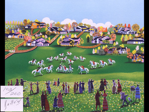 美術品 Isabel Baillen イザベル バイレン リトグラフ 102/200 高原のポロ 額装 タトウ箱付 E3007(石版画 ...