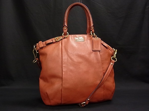 1円 COACH コーチ 18641 レザー ゴールド金具 2WAY ハンドバッグ トート ショルダー 肩掛けかばん レディース オレンジ系 ...