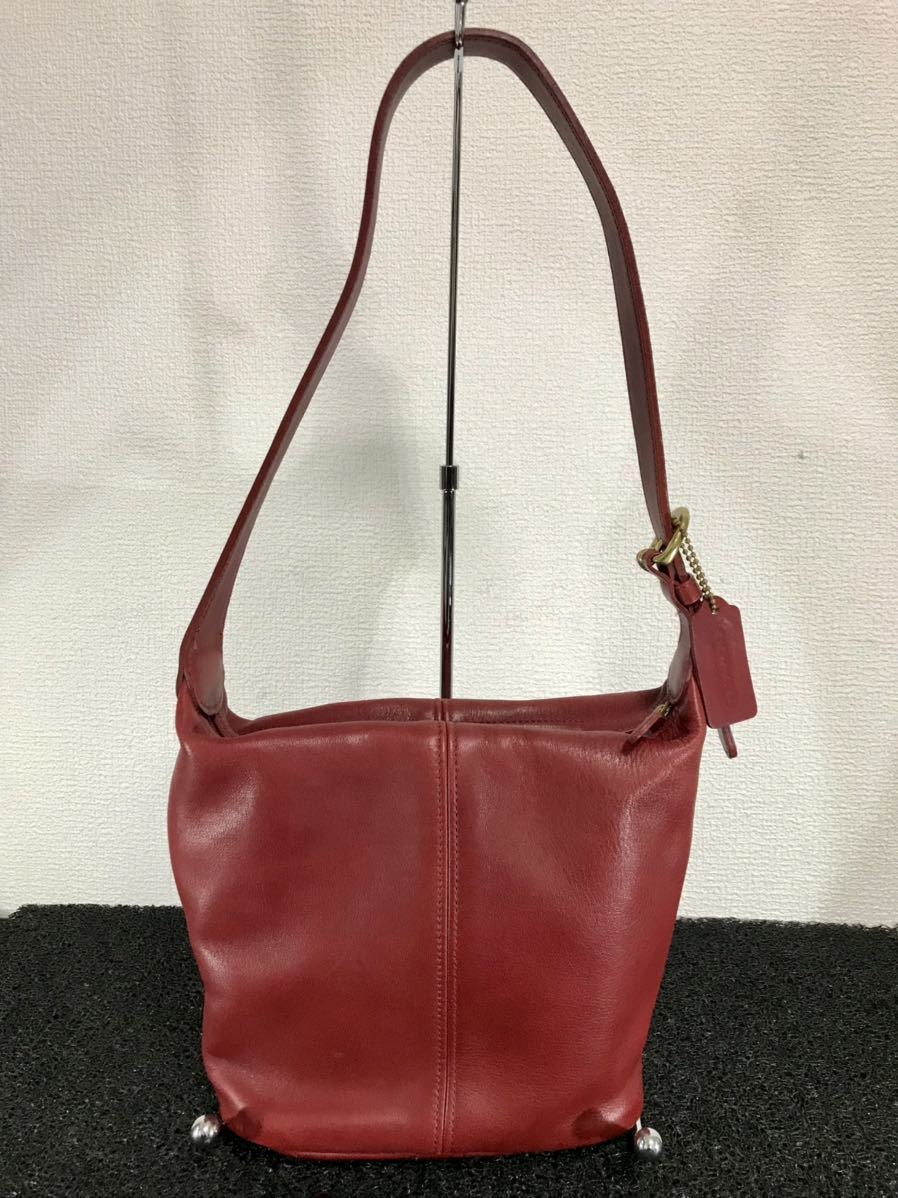 D737 1円スタート COACH/コーチ/L7H-4148 本革レザー ショルダーバッグ/ワンショルダーバッグ/カバン/レッド/OLD ...