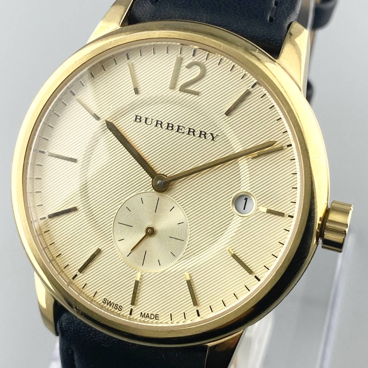 1円 BURBERRY バーバリー 腕時計 メンズ BU10001 ゴールド文字盤 スモセコ ラウンドフェイス チェック柄 可動品(バーバリー ...