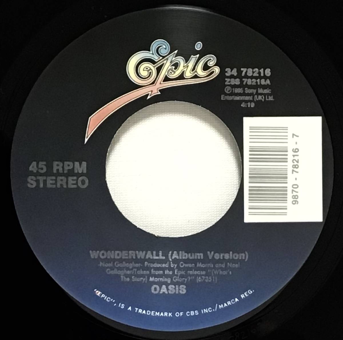 米7 OASIS / WONDERWALL / ROUND ARE WAY / 1995 US盤 7インチシングルレコード EP 45 ...