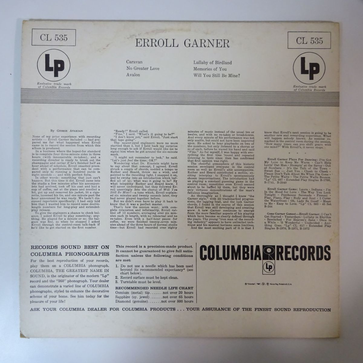 23018010; 廃盤 MONO 6 eyes Deep Groove Label オリジナル ERROLL GARNER COLUMBIA ...