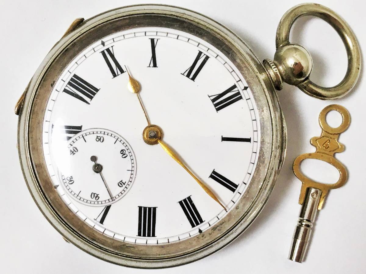 1900s 英国 W.J.Holmes London THE SEMLOH LEVER 大型18S 鍵巻き スイスムーブ イギリス大型懐中時計 ...