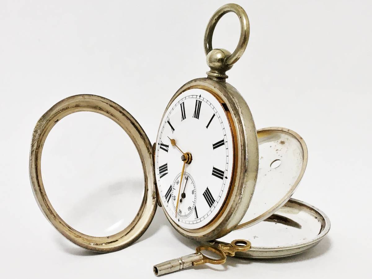 1900s 英国 W.J.Holmes London THE SEMLOH LEVER 大型18S 鍵巻き スイスムーブ イギリス大型懐中時計 ...
