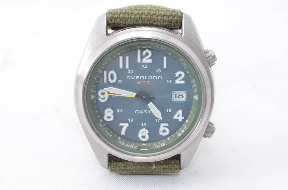 M 稼働品 CASIO カシオ OVERLAND オーバーランド 3721 OVW-100BJ カーキ 緑文字盤 デイト TOUGH ...