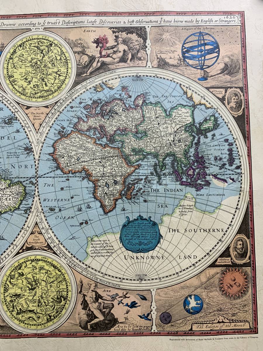 B-3-69 当時物 1627年 A NEW AND ACCVRAT MAP OF THE WORLD ポスター 世界地図 マップ John ...