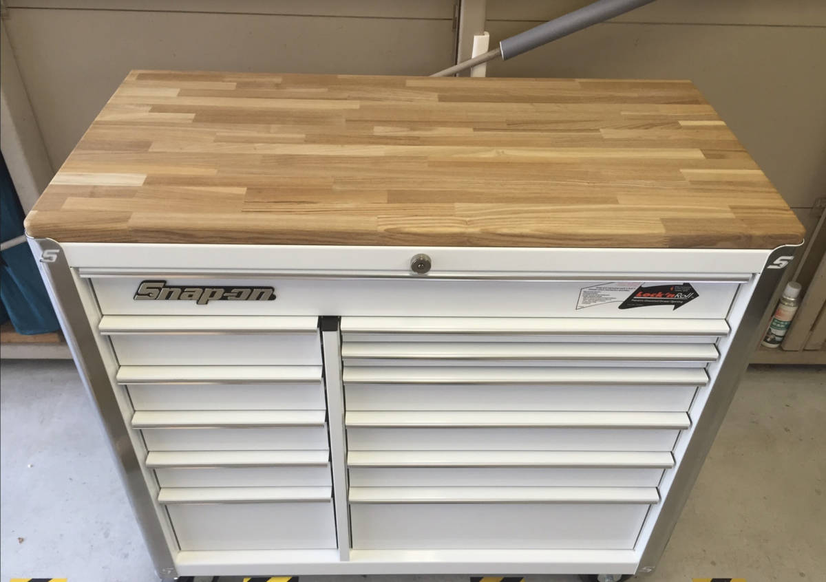 スナップオン ロールキャブ 工具箱用 ウッドトップ 天板 タモ材 適合:KRA4813 KRA4107 KRA2212 強度抜群のタモ材にて ...