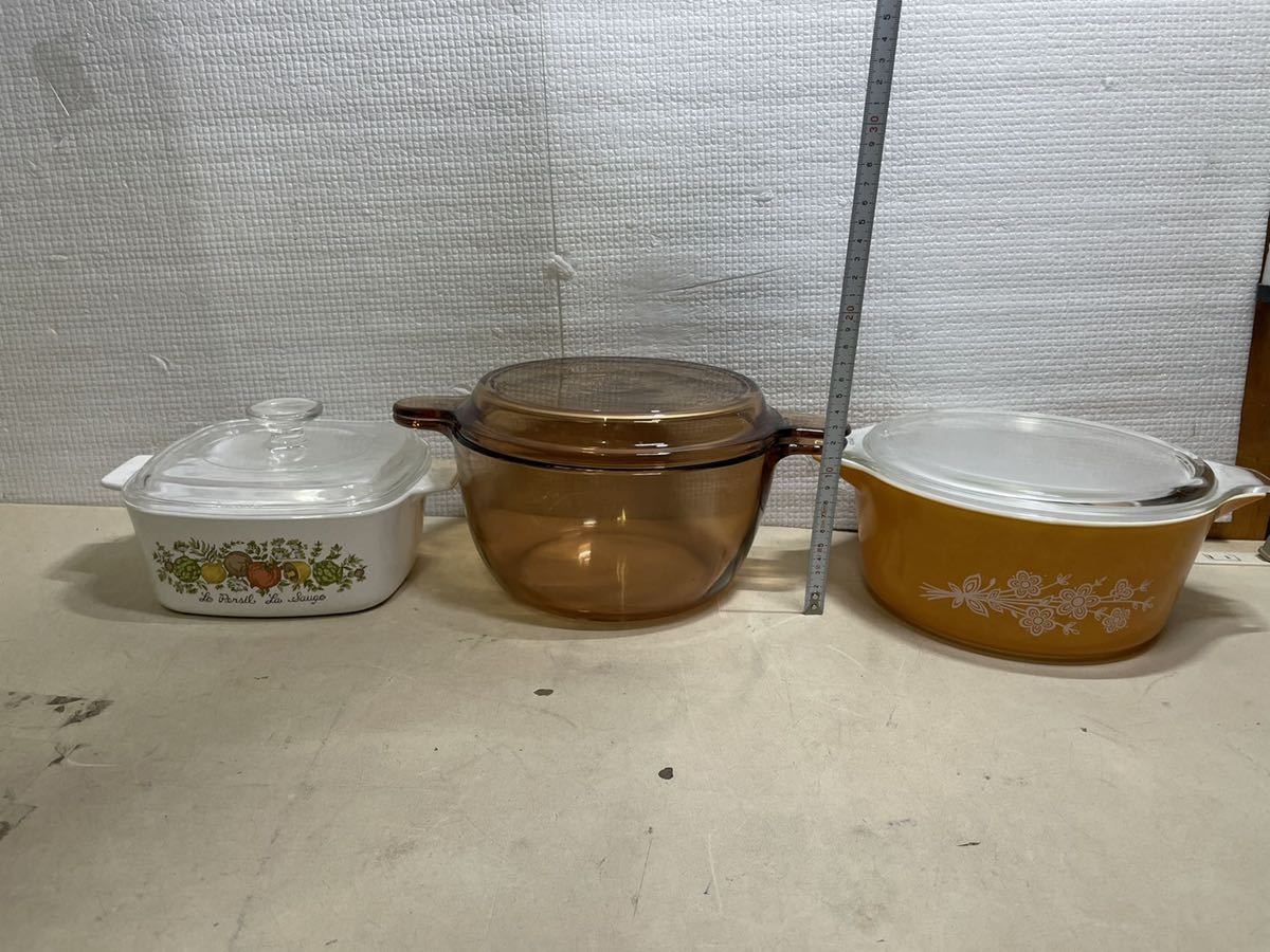 Vision France／CORNING WARE PYREX パイレックス 耐熱ガラス 蓋付 キャセロール 大小2点 キッチン用品 調理器具 両手鍋3点セット 現状品(両手鍋)｜売買された ...
