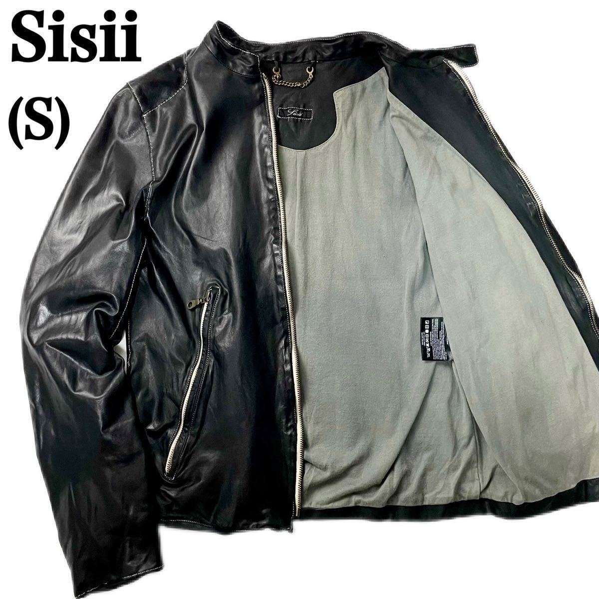 Sisii シシ ライダースジャケット レザージャケット シングル スタンドカラー ステッチ ウォッシャブル カウレザー 牛革 ブラック 黒 ...