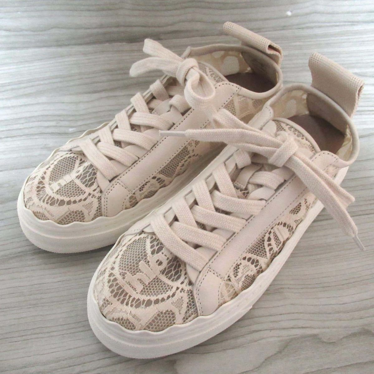 ほぼ Chloe クロエ LAUREN ローレン ローカット レース スニーカー 35サイズ 22cm相当 白 ホワイト C0201(靴 ...