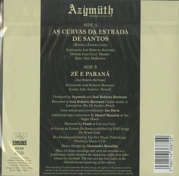 UK2020年プレス7インチ Azymuth / Demos 1973-75: As Curvas Da Estrada de Santos ...