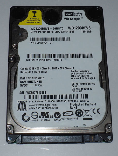 2.5インチHDD SATA 120GB WD1200BEVS WD エラー無し 正常(100GB～)｜売買されたオークション情報、yahoo ...