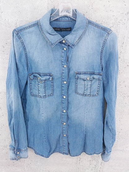 ZARA BASIC ザラ ベーシック 長袖 デニム シャツ サイズEUR M USA M MEX 28 ブルー レディース(長袖シャツ)｜売買されたオークション情報、yahooの商品情報を ...