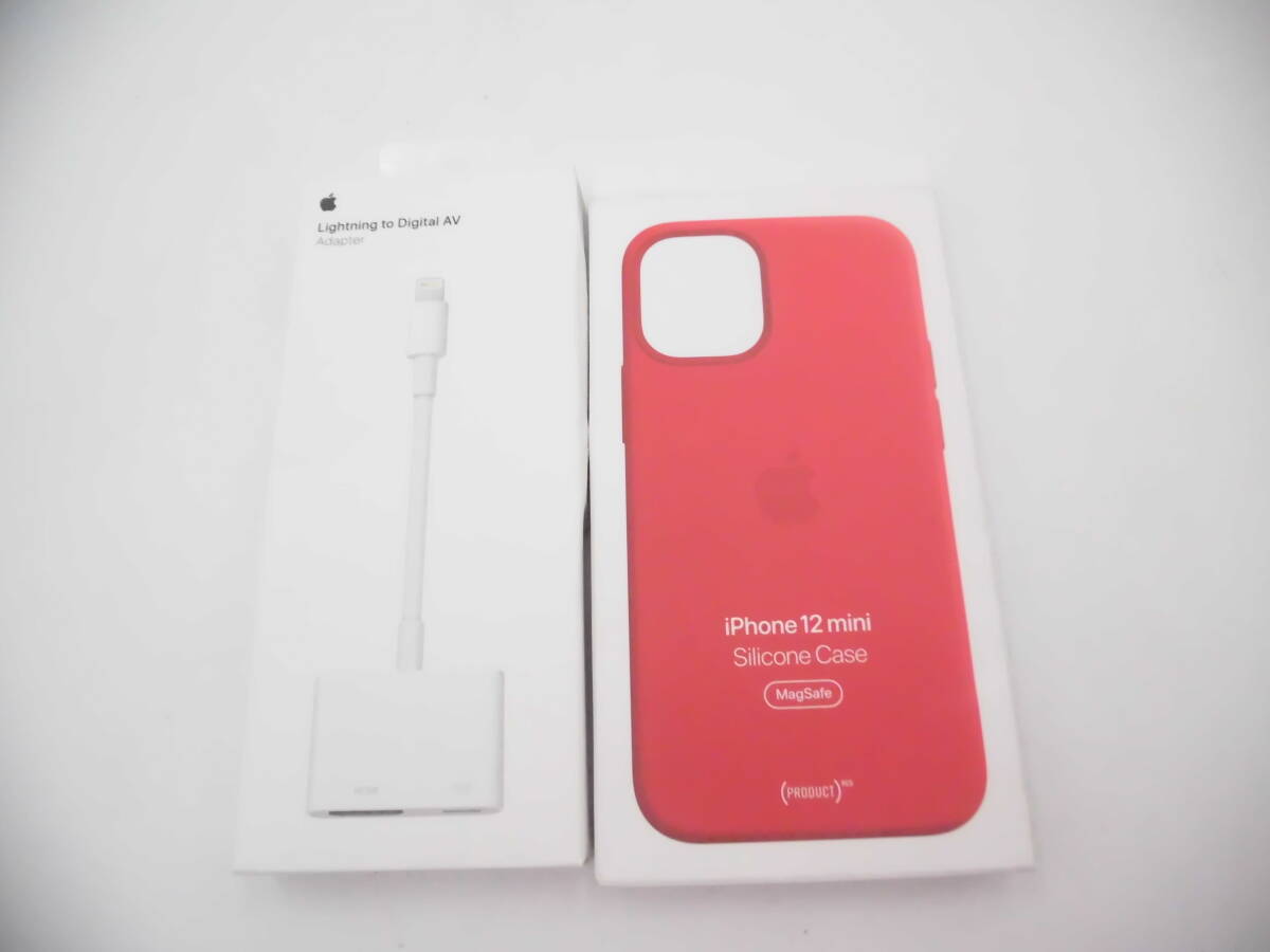 YMK908 Apple アップル A1438 Lightning-Digital AV アダプタ iPhone12 mini シリコンケース Mag Safe RED 品 セット ...