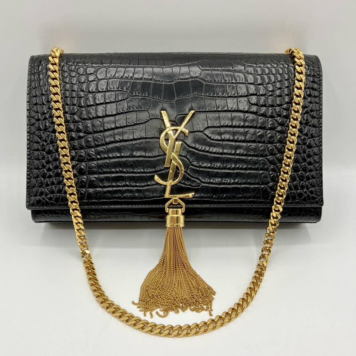 サンローラン チェーンショルダーバッグ タッセル クロコ型押し YSLロゴ ゴールド金具 354119(かばん、バッグ)｜売買された ...