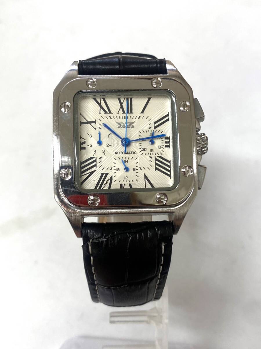 極 JARAGAR ジャラガー A107 デイト 自動巻き 白文字盤 裏スケ 腕時計 メンズ 稼働 スクエアフェイス クロノグラフ ㏄082026(3針＋カレンダー)｜売買されたオークション ...