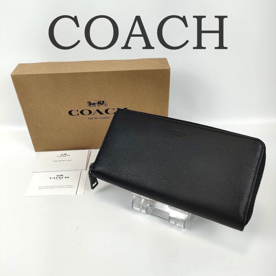 訳あり 級 コーチ COACH 長財布 ラウンドファスナー レザー ブラック 黒 58102 アコーディオン ジップ メンズ(男性用財布 ...