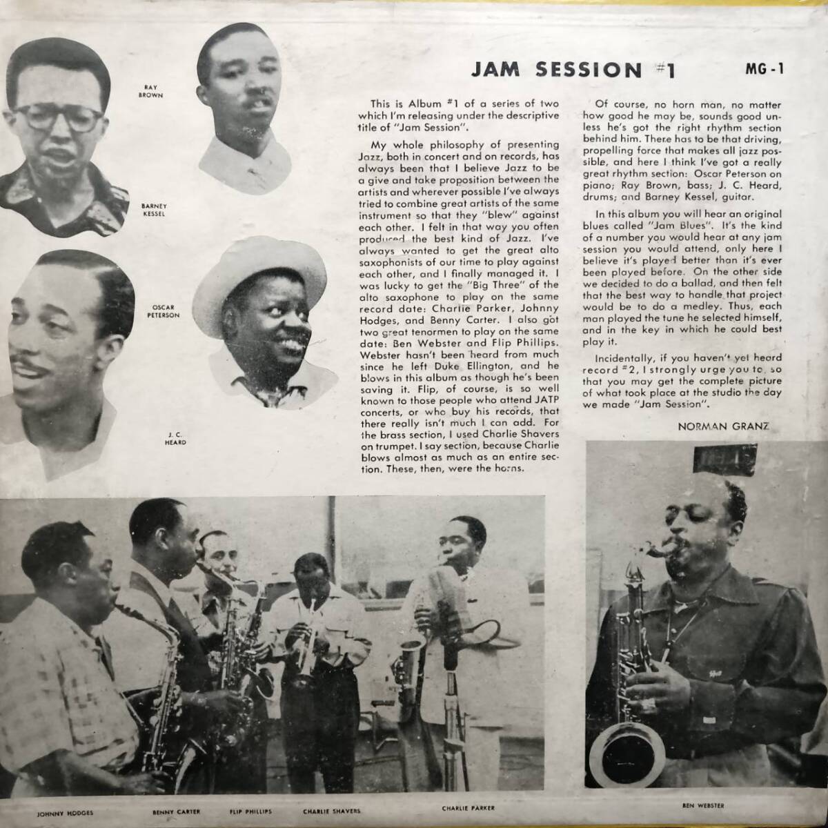 50'sプレス日本GRANZ Verve オリジLP TP深溝MONO Charlie Parker Oscar Peterson V.A./ Jam Session #1 1953年 MG ...