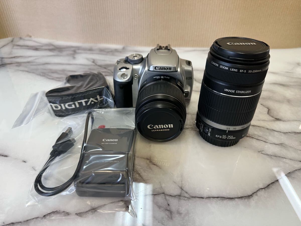 管理番号M333 ジャンク品 Canon EOS Kiss Digital X デジタル一眼レフカメラ ULTRASONIC 18-55mm 1:3.5-5.6 Ⅱ/55-250mm 1:4 ...