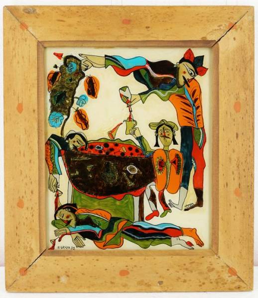 16B1560d 独自描写傑作品 Groza Nicolae ガラス絵 Petrecere(人物画)｜売買されたオークション情報、yahooの ...