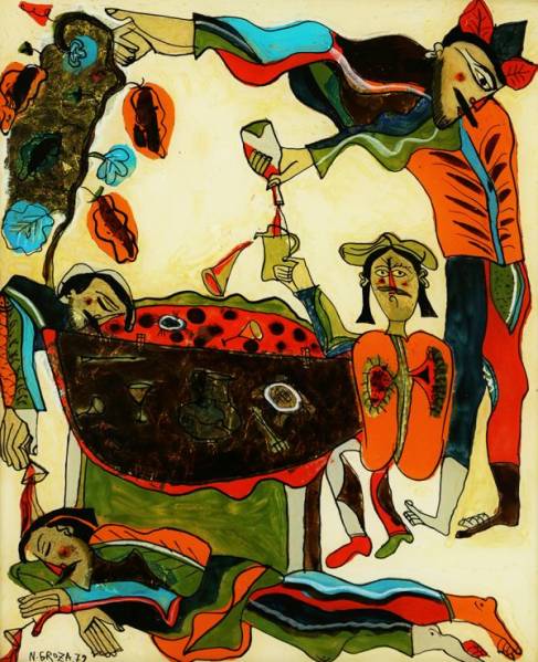 16B1560d 独自描写傑作品 Groza Nicolae ガラス絵 Petrecere(人物画)｜売買されたオークション情報、yahooの ...