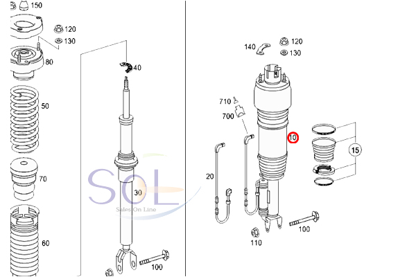 ベンツ W211 フロント エアサス ショック 右側 BILSTEIN E240 E280 E320 E350 E500 E550 44 ...