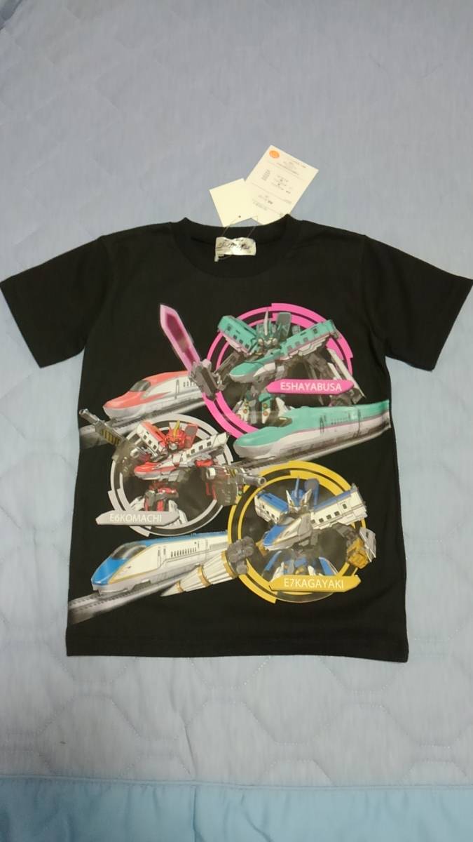 108 シンカリオン 半袖Tシャツ 120 黒 サークル ブラック E5 はやぶさ E6 こまち E7 かがやき 新幹線変形ロボ プラレール 検 110 兄弟(120（115～124cm ...