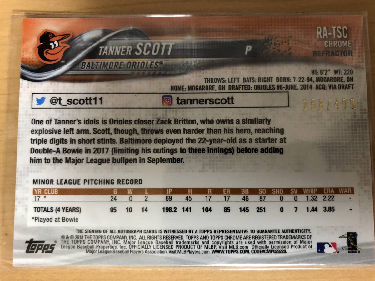 2018 Topps Chrome Tanner Scott RC autograph(Topps)｜売買されたオークション情報、yahooの ...