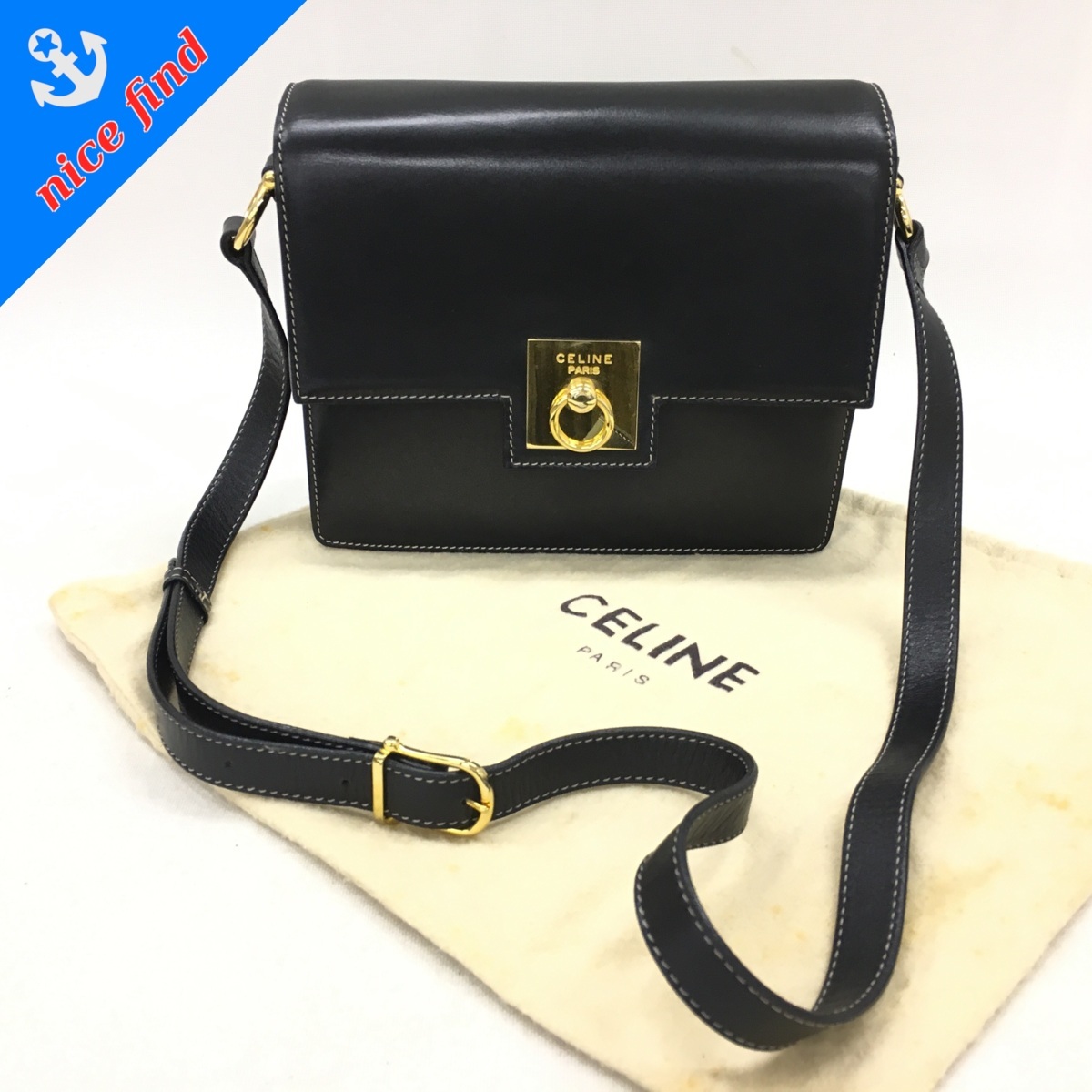 1円 保存袋付 CELINE セリーヌ ガンチーニ M08 ショルダーバッグ レザー 革 ブラック 黒 スクエア型 ステッチ レディースバッグ(ショルダーバッグ)｜売買されたオークション情報 ...