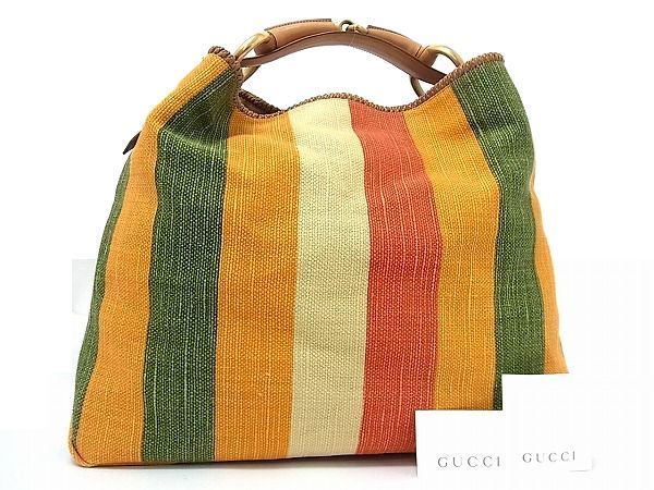 1円 GUCCI グッチ 114900 213317 ホースビット キャンバス×レザー トートバッグ ハンドバッグ ブラウン×マルチカラー ...