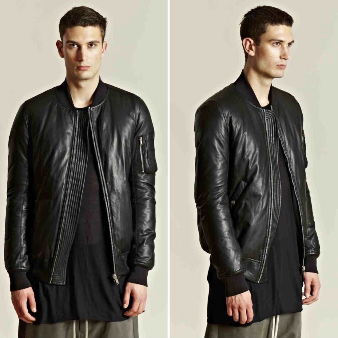 国内正規品 2012FW rick owens MA-1 リックオーエンスLeather Down Bomber jacket レザー ...