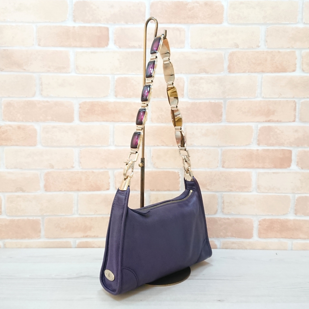 激レア ヴィンテージ セリーヌ レディース マカダム ジュエリーチェーン ショルダーバッグ 本革 OLD CELINE PARIS MADE ...