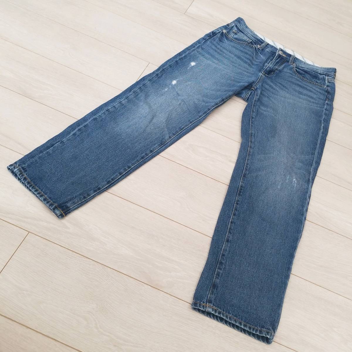 E184 GU ジーユー ストレート w67 レディース ダメージ デニム ジーンズ スリム インディゴ 青系 ボトムス(女性用)｜売買されたオークション情報、yahooの商品情報をアーカイブ ...