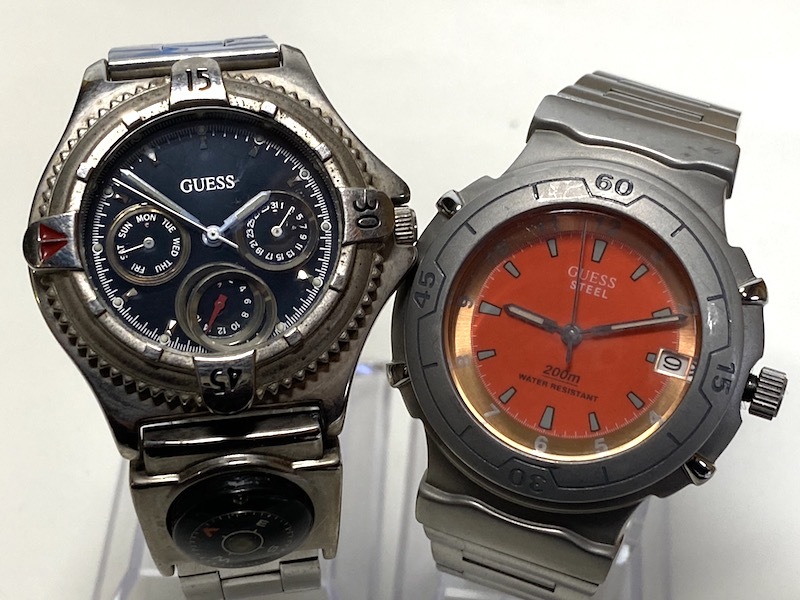 ①1円 メンズ腕時計 8点まとめ売り GUESSクロノグラフ /FOSSIL blue AM-3112/GUESS 200M/INED5510 ...