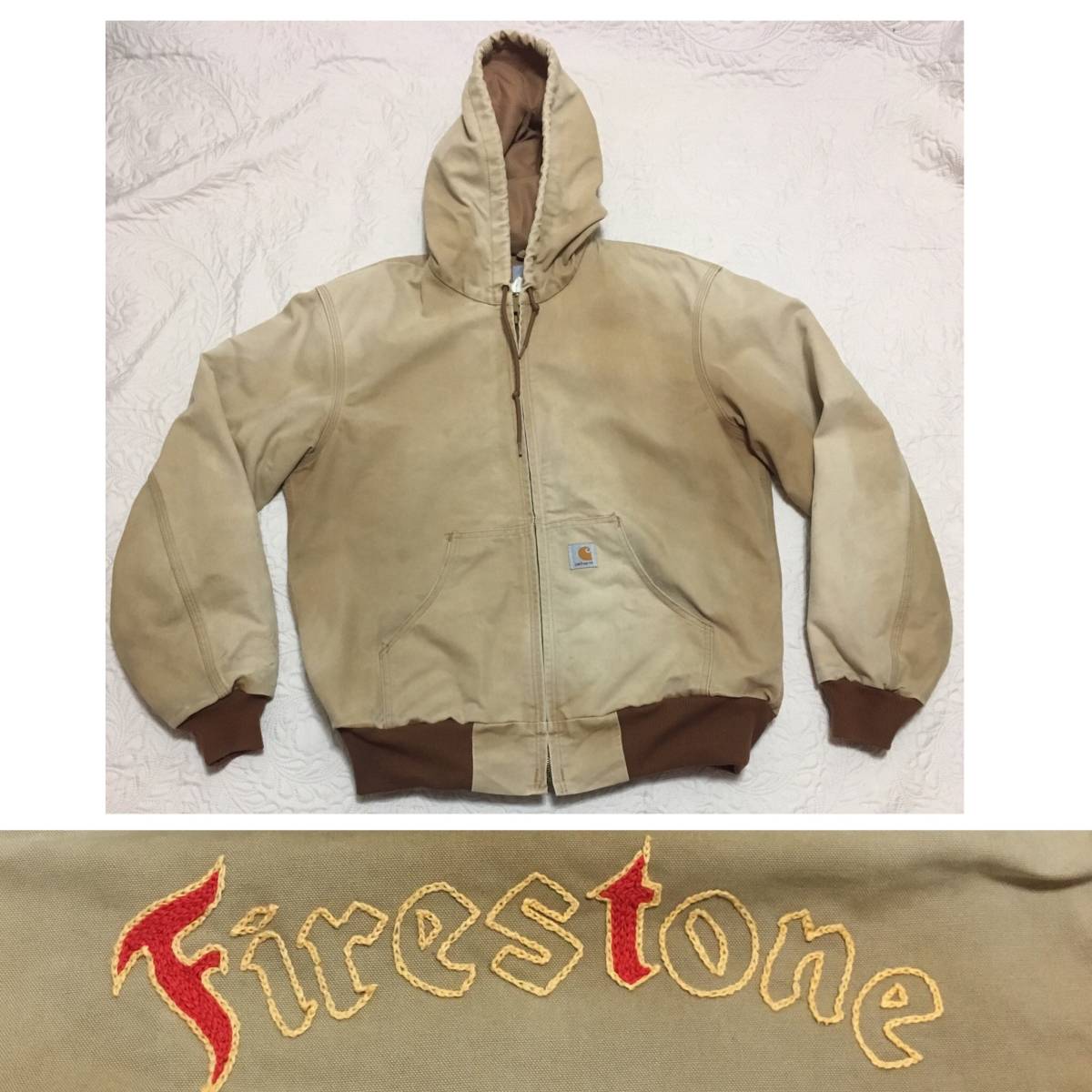 カーハート J131 FIRESTONEチェーンステッチ刺繍入り アクティブ ジャケット ダック パーカー フルジップ carhartt ...