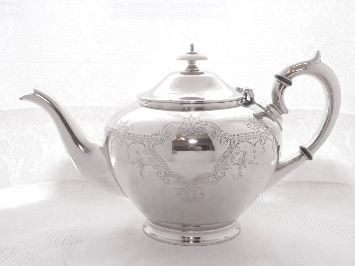 Mark Willis 英国アンティーク Silver EPBM 純銀P シルバー ヴィクトリアン ティーポット コーヒーポット ...