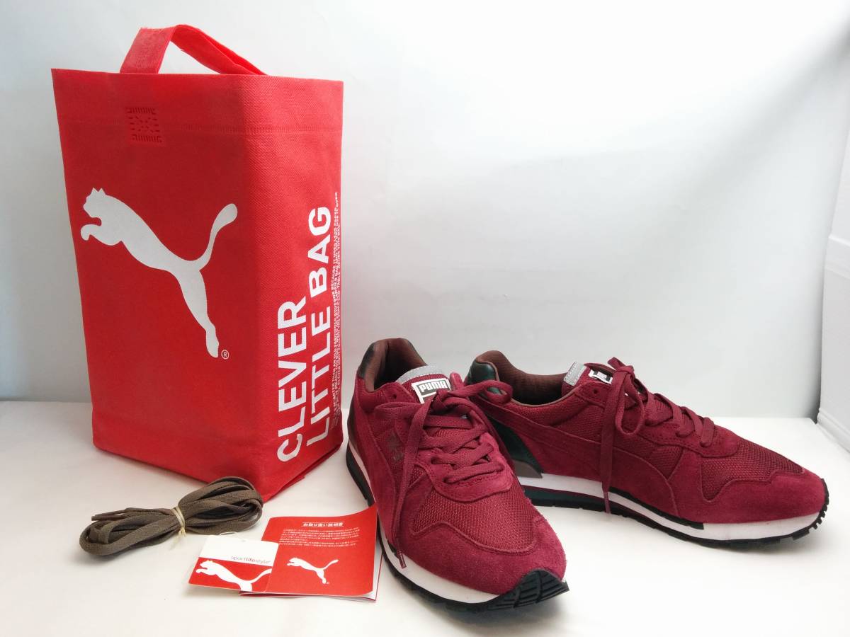 保管品 puma プーマ TX3 NM ランニングシューズ 26.5cm 赤 レッド×カーキ TX-3 茶色の靴紐付き 天然皮革使用 ...