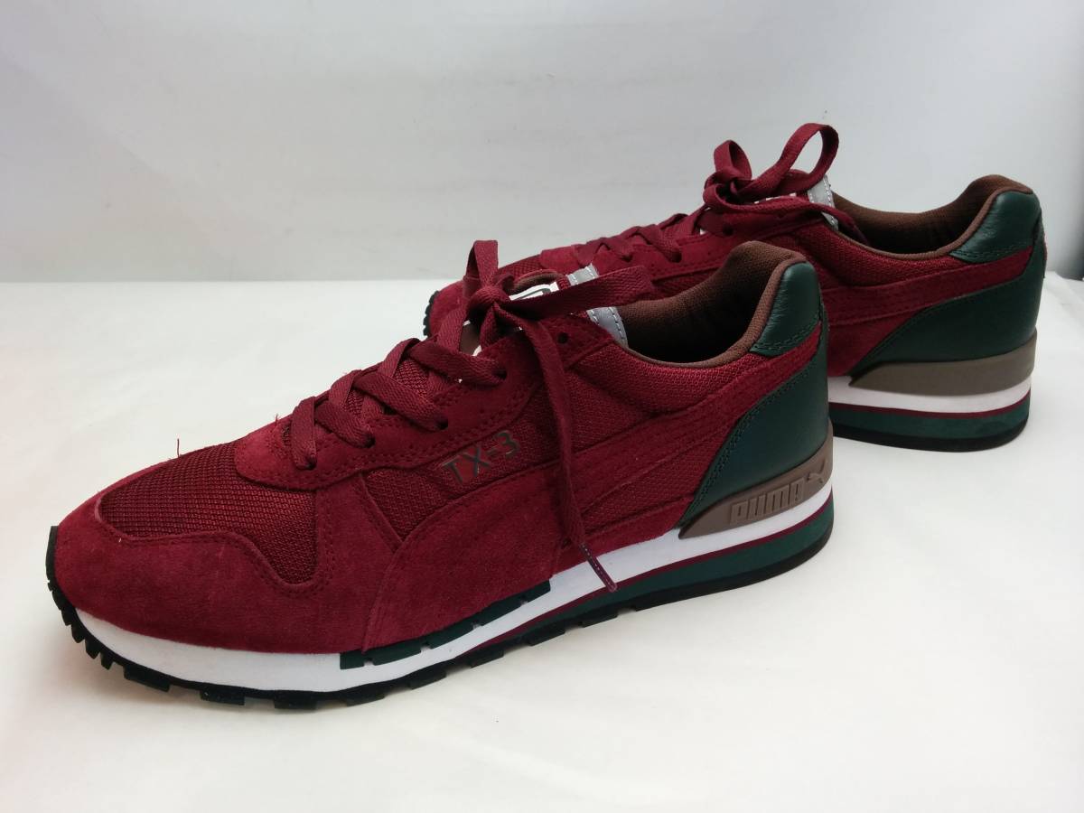 保管品 puma プーマ TX3 NM ランニングシューズ 26.5cm 赤 レッド×カーキ TX-3 茶色の靴紐付き 天然皮革使用 ...