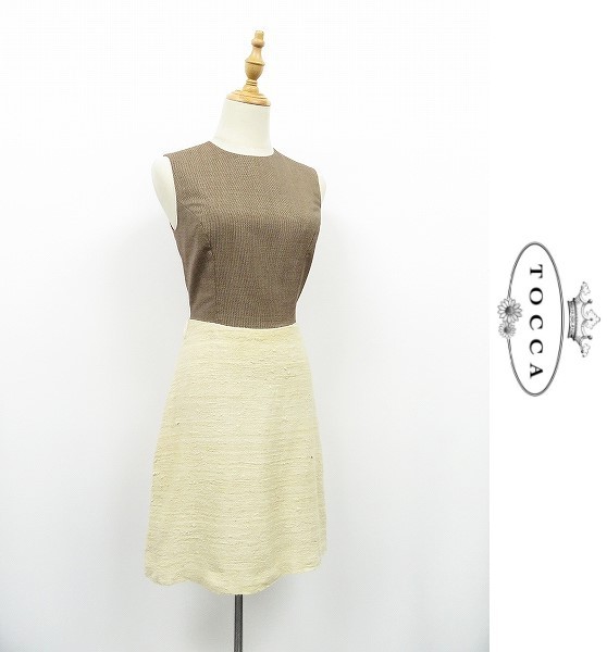 E056/USA製 TOCCA ドレス ノースリーブワンピース ひざ丈 生地切替 ツイード 4 L~XL アイボリー 茶(トッカ)｜売買されたオークション情報、yahooの商品情報をアーカイブ ...