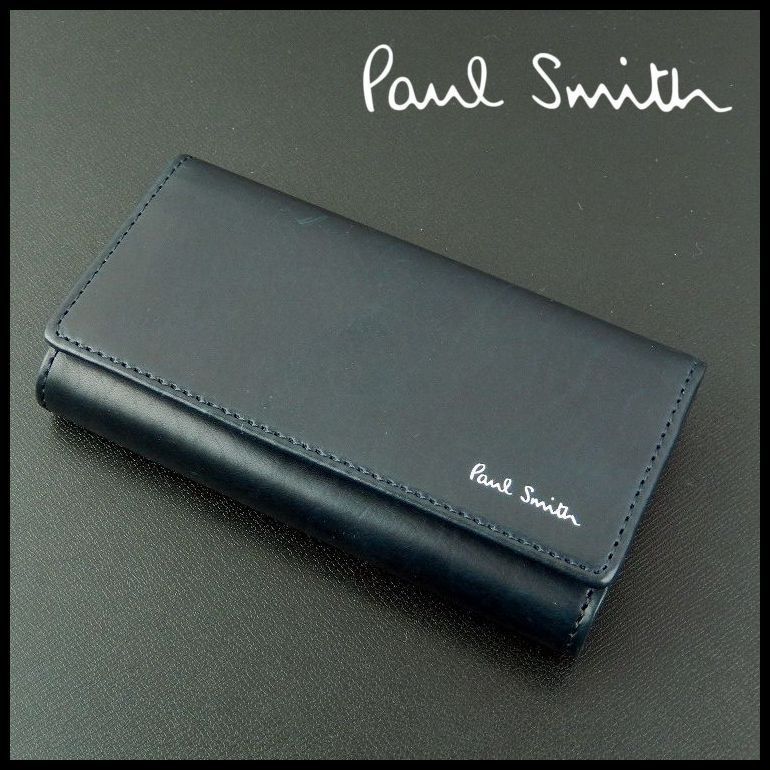 B9201 展示 訳有り品 ポールスミス Paul Smith 紺 クラシックカーフ キーケース キーリング付き 牛革 メンズ Q1(服飾小物 ...