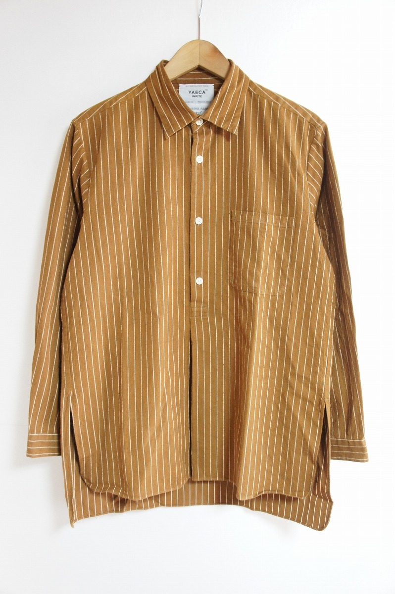 16SS YAECA WRITE ヤエカ コットン リネン 長袖 プルオーバー シャツ ストライプ 161012 茶921K(男性用)｜売買さ ...