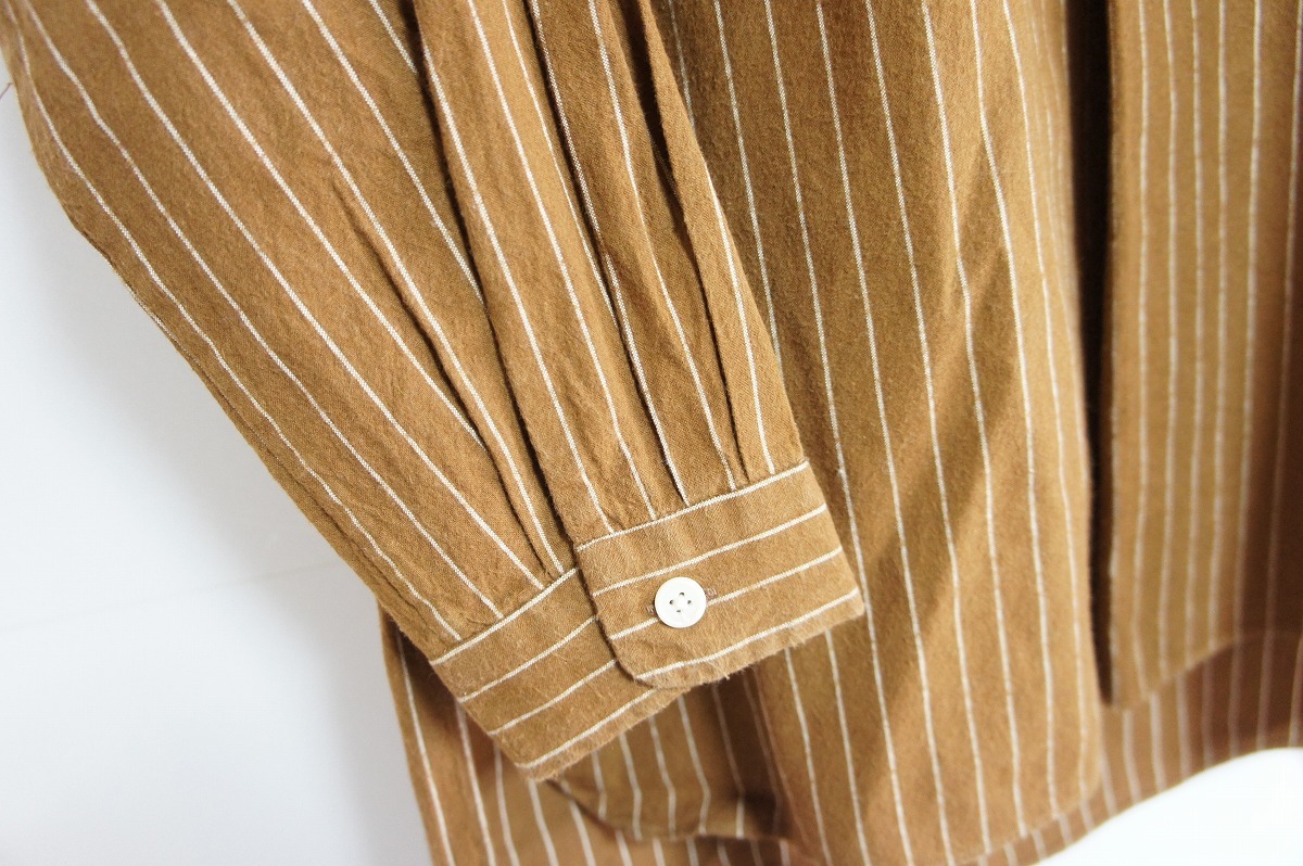 16SS YAECA WRITE ヤエカ コットン リネン 長袖 プルオーバー シャツ ストライプ 161012 茶921K(男性用)｜売買さ ...