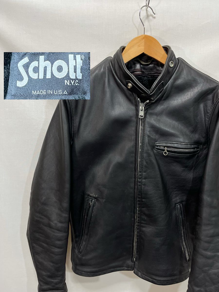 Schott ショット USA製 本革 レザージャケット シングルライダースジャケット ボアライナー付き バイカー ライダー 古着 36 ...