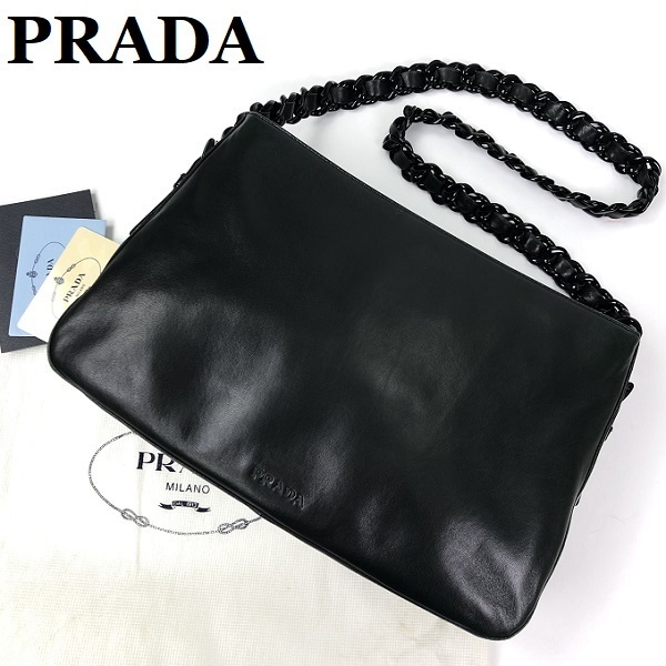 PRADA プラダ プラチェーン ショルダーバッグ B7697 ナッパレザー NAPPA BACHELITE 黒/ネロ Gカード 斜め掛け ショルダー 正規品 最落なし(ショルダーバッグ ...