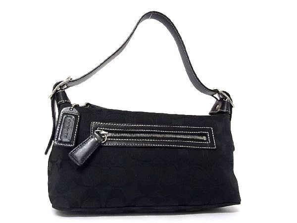 1円 COACH コーチ 6044 シグネチャー キャンバス×レザー シルバー金具 ハンドバッグ ショルダー レディース ブラック系 ...