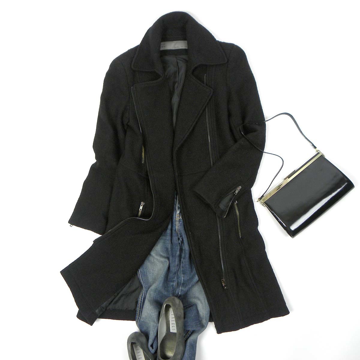 ザラベーシック ZARA BASIC ウールブレンド ライダース風ファスナーデザインロングコート アウター EUR/M ブラック l1126-19(コート)｜売買されたオークション情報 ...